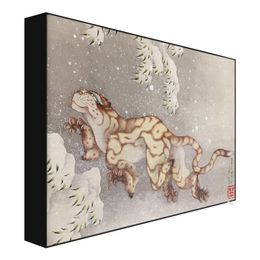 Bilderwelten Akustik-Wechselbild Katsushika Hokusai - Tiger in Schneesturm