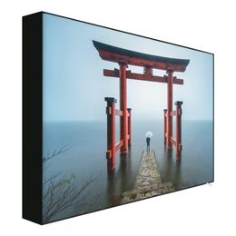 Bilderwelten Akustik-Wechselbild Rotes Torii am Ashi-See