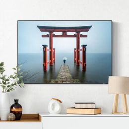 Akustik-Wechselbild Rotes Torii am Ashi-See