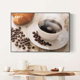 Akustik-Wechselbild Dampfende Kaffeetasse mit Kaffeebohnen