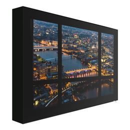 Bilderwelten Akustik-Wechselbild Fensterblick auf Londons Skyline mit Br&uuml;cken