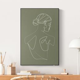 Akustik-Wechselbild Line Art - Frau R&uuml;cken Gr&uuml;n