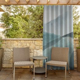 Outdoor Vorhang nach Ma&szlig; blickdicht - Wogen in Blau III - blau originell Abstrakt mit &Ouml;sen wetterfest Balkon Pergola