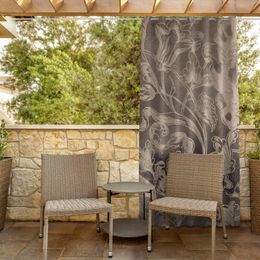 Outdoor Vorhang nach Ma&szlig; blickdicht - Verbl&uuml;htes Blumenornament I - grau Sonnenschutz Vintage mit &Ouml;sen Ornamente Balkon Pergola