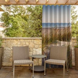 Bilderwelten Outdoor Vorhang nach Ma&szlig; blickdicht beige Strand Motiv mit &Ouml;sen - Strandd&uuml;ne am Meer - D&uuml;nen Balkon Pergola
