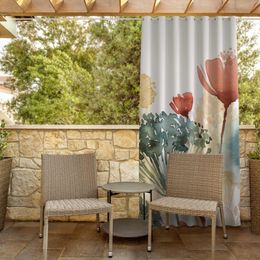 Outdoor Vorhang nach Ma&szlig; blickdicht - Wildblumen im Sommer I - weiss Blumen Landhaus Aquarell wetterfest Balkon Pergola