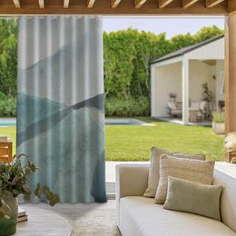 Bilderwelten Outdoor Vorhang nach Ma&szlig; blickdicht blau originell Abstrakt mit &Ouml;sen - Wogen in Blau III - wetterfest Balkon Pergola