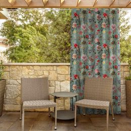 Outdoor Vorhang nach Ma&szlig; blickdicht - Wildblumenwiese - gr&uuml;n Blumen Vintage mit &Ouml;sen Blumenwiese Balkon Pergola