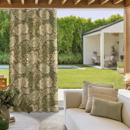 Outdoor Vorhang nach Ma&szlig; blickdicht - William Morris Muster - Gro&szlig;e Bl&uuml;ten - gr&uuml;n Sonnenschutz Vintage mit &Ouml;sen Retro Balkon Pergola