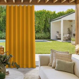 Outdoor Vorhang nach Ma&szlig; blickdicht - Warmes Gelb - gelb Sonnenschutz Unifarben mit &Ouml;sen wetterfest Balkon Pergola