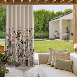 Outdoor Vorhang nach Ma&szlig; blickdicht - Wilde Trockenblumenwiese - beige Blumen Vintage mit &Ouml;sen Blumenwiese Balkon Pergola