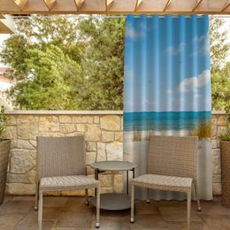 Outdoor Vorhang nach Ma&szlig; blickdicht - Strand an der Nordsee - beige Strand Motiv mit &Ouml;sen D&uuml;nen Balkon Pergola