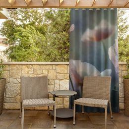 Outdoor Vorhang nach Ma&szlig; blickdicht - Zarter Pastell Mohn - pastell Blumen Motiv mit &Ouml;sen Mohn Balkon Pergola