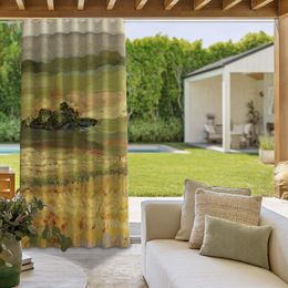 Outdoor Vorhang nach Ma&szlig; blickdicht - Wiese am Morgen I - gr&uuml;n Natur modern mit &Ouml;sen Landschaft Balkon Pergola