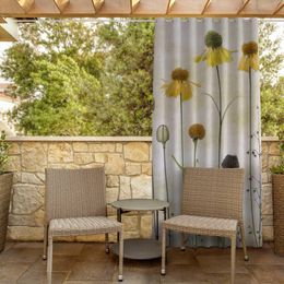 Outdoor Vorhang nach Ma&szlig; blickdicht - Zarte Helenium Bl&uuml;ten - beige Sonnenschutz Tropisch mit &Ouml;sen Pflanzen Balkon Pergola