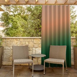 Outdoor Vorhang nach Ma&szlig; blickdicht - Sonnenaufgang &uuml;ber Wald Farbverlauf - orange Sonnenschutz Abstrakt mit &Ouml;sen wetterfest Balkon Pergola