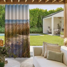 Outdoor Vorhang nach Ma&szlig; blickdicht - Strandd&uuml;ne am Meer - beige Strand Motiv mit &Ouml;sen D&uuml;nen Balkon Pergola