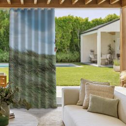 Bilderwelten Outdoor Vorhang nach Ma&szlig; blickdicht gr&uuml;n Strand Motiv mit &Ouml;sen - St&uuml;rmische Zeiten am Leuchtturm - K&uuml;ste Balkon Pergola