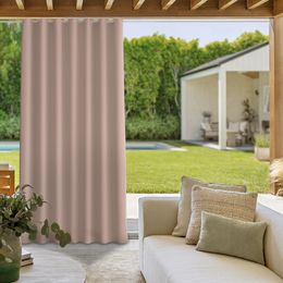 Outdoor Vorhang nach Ma&szlig; blickdicht - Sweet Strawberry - beige Sonnenschutz Unifarben mit &Ouml;sen wetterfest Balkon Pergola