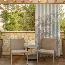 Bilderwelten Outdoor Vorhang nach Ma&szlig; blickdicht pastell Wald Tropisch mit &Ouml;sen - Tropenwald mit Palmen in Pastell - Pflanzen Balkon Pergola
