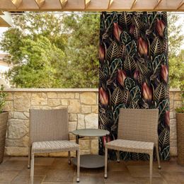 Outdoor Vorhang nach Ma&szlig; blickdicht - Tropische Bl&auml;tter bei Nacht - bunt Sonnenschutz Tropisch mit &Ouml;sen Pflanzen Balkon Pergola
