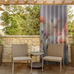 Outdoor Vorhang nach Ma&szlig; blickdicht - Traumhafte Mohnwiese - violett Blumen Motiv mit &Ouml;sen Mohn Balkon Pergola
