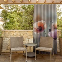 Outdoor Vorhang nach Ma&szlig; blickdicht - Traumhafte Mohnbl&uuml;ten in Violett - rot Blumen Motiv mit &Ouml;sen Mohn Balkon Pergola
