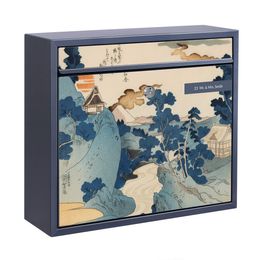 Bilderwelten Briefkasten blau personalisierter Text Orientalisch Wandbriefkasten - Asiatische Zeichnung mit Fluss - Deko mit Motiv