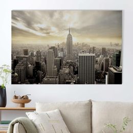 Bilderwelten Akustikbild Stadt beige Motiv Schallschutzbild - Manhattan Dawn - Architektur Wohnzimmer Schlafzimmer
