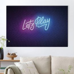 Bilderwelten Akustikbild Spr&uuml;che pink Neon Art Schallschutzbild - Neon Schrift Let's Play - Spr&uuml;che Jugendzimmer