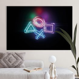 Bilderwelten Akustikbild bunt Neon Art Schallschutzbild - Neon Kreis Quadrat Dreieck X - Wandbild Jugendzimmer