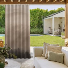 Outdoor Vorhang nach Ma&szlig; blickdicht - Sonnenstrahlen &uuml;ber Dschungeldach - beige Wald Tropisch mit &Ouml;sen B&auml;ume Balkon Pergola