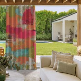 Outdoor Vorhang nach Ma&szlig; blickdicht - Sommerliches Gewirr - bunt originell Abstrakt mit &Ouml;sen wetterfest Balkon Pergola