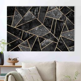Bilderwelten Akustikbild originell schwarz Abstrakt Aquarell - Graue Dreiecke Gold - Geometrisch Wohnzimmer Schlafzimmer
