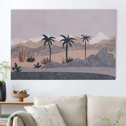 Bilderwelten Akustikbild Natur rosa Tropisch Schallschutzbild - Grafische Landschaft mit Palmen - Palme Wohnzimmer Schlafzimmer