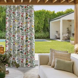 Outdoor Vorhang nach Ma&szlig; blickdicht - Wildblumen auf Wei&szlig; - bunt originell modern mit &Ouml;sen wetterfest Balkon Pergola
