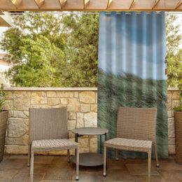 Outdoor Vorhang nach Ma&szlig; blickdicht - St&uuml;rmische Zeiten am Leuchtturm - gr&uuml;n Strand Motiv mit &Ouml;sen K&uuml;ste Balkon Pergola