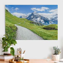 Bilderwelten Akustikbild Natur gr&uuml;n Motiv Schallschutzbild - Grindelwald Panorama - Schweiz Wohnzimmer Schlafzimmer