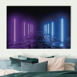 Bilderwelten Akustikbild blau Neon Art Schallschutzbild - Neonlichter in Lila und Blau - Wandbild Jugendzimmer