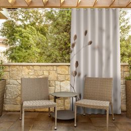 Outdoor Vorhang nach Ma&szlig; blickdicht - Zarte Knospen am Wildblumenzweig - beige Sonnenschutz Tropisch mit &Ouml;sen Gr&auml;ser Balkon Pergola