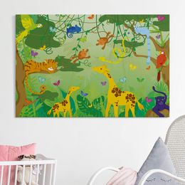 Bilderwelten Akustikbild Tiere bunt Tropisch Schallschutzbild - No.IS87 Dschungelspiel - Wandbild Kinderzimmer Baby M&auml;dchen Jungen