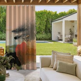 Outdoor Vorhang nach Ma&szlig; blickdicht - Tiefer Bach - beige originell Abstrakt mit &Ouml;sen wetterfest Balkon Pergola