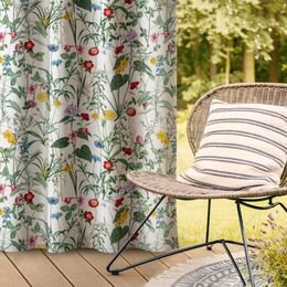 Bilderwelten Outdoor Vorhang nach Ma&szlig; blickdicht bunt originell modern mit &Ouml;sen - Wildblumen auf Wei&szlig; - wetterfest Balkon Pergola