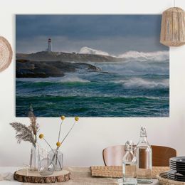 Bilderwelten Akustikbild Strand blau Motiv Schallschutzbild - Im Schutz des Leuchtturms - K&uuml;ste Wohnzimmer Schlafzimmer