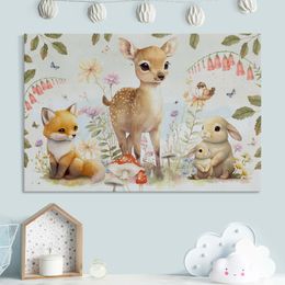 Akustikbild Fuchs Rehkitz und Hase auf Blumenwiese