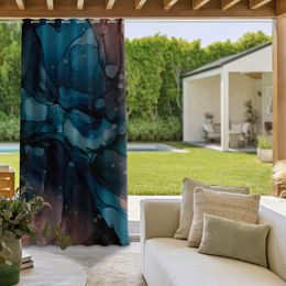Bilderwelten Outdoor Vorhang nach Ma&szlig; blickdicht petrol originell Abstrakt Aquarell - Unterwasser in Petrol und Rot mit Gold - wetterfest Balkon Pergola