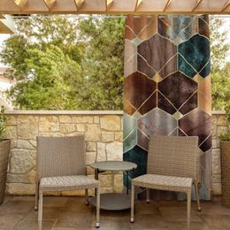Outdoor Vorhang nach Ma&szlig; blickdicht - T&uuml;rkise Geometrie goldenes Art Deco - gold originell Abstrakt Aquarell Geometrisch Balkon Pergola