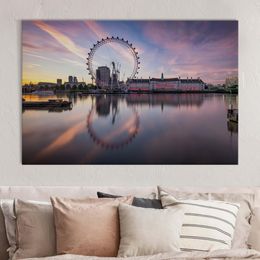 Bilderwelten Akustikbild Stadt pink Motiv Schallschutzbild - London Eye bei Sonnenaufgang - Architektur Wohnzimmer Schlafzimmer