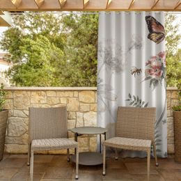 Outdoor Vorhang nach Ma&szlig; blickdicht - Aquarell Blumenwiese mit Schmetterlingen - rosa Blumen modern Aquarell Blumenwiese Balkon Pergola