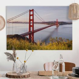 Bilderwelten Akustikbild Stadt blau Motiv Schallschutzbild - Golden Gate Bridge in San Francisco - Architektur Wohnzimmer Schlafzimmer